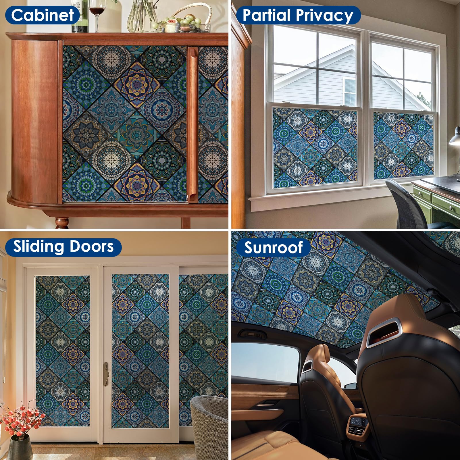 DKTIE Window Privacy Film with Installation Tools Frosted Glass Static Clings Non Adhesive, Stained Glass Window Film Art Deco, Window Decals, Window Sticker (B110, 17.7" x 78.7")