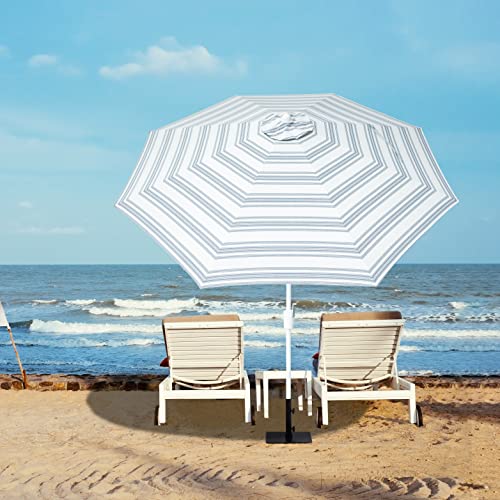 Tempera 9ft Striped Patio Umbrellas Outdoor Table Market Umbrellas with 2-year Nonfading Canopy, 8 Sturdy Ribs, Auto Tilt & Crank, Easy to set