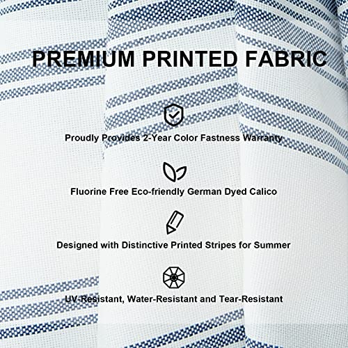 Tempera 9ft Striped Patio Umbrellas Outdoor Table Market Umbrellas with 2-year Nonfading Canopy, 8 Sturdy Ribs, Auto Tilt & Crank, Easy to set