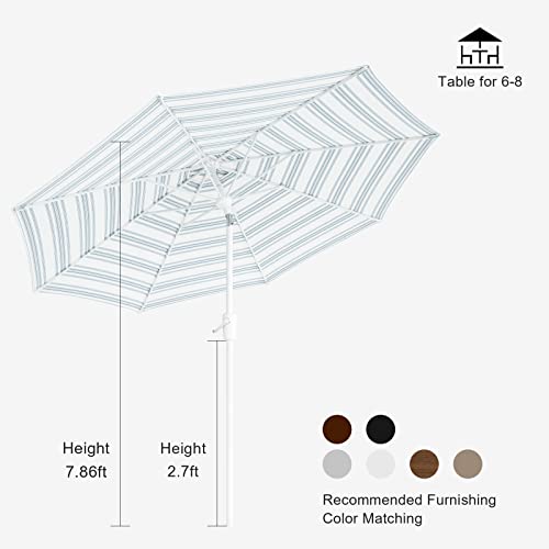 Tempera 9ft Striped Patio Umbrellas Outdoor Table Market Umbrellas with 2-year Nonfading Canopy, 8 Sturdy Ribs, Auto Tilt & Crank, Easy to set