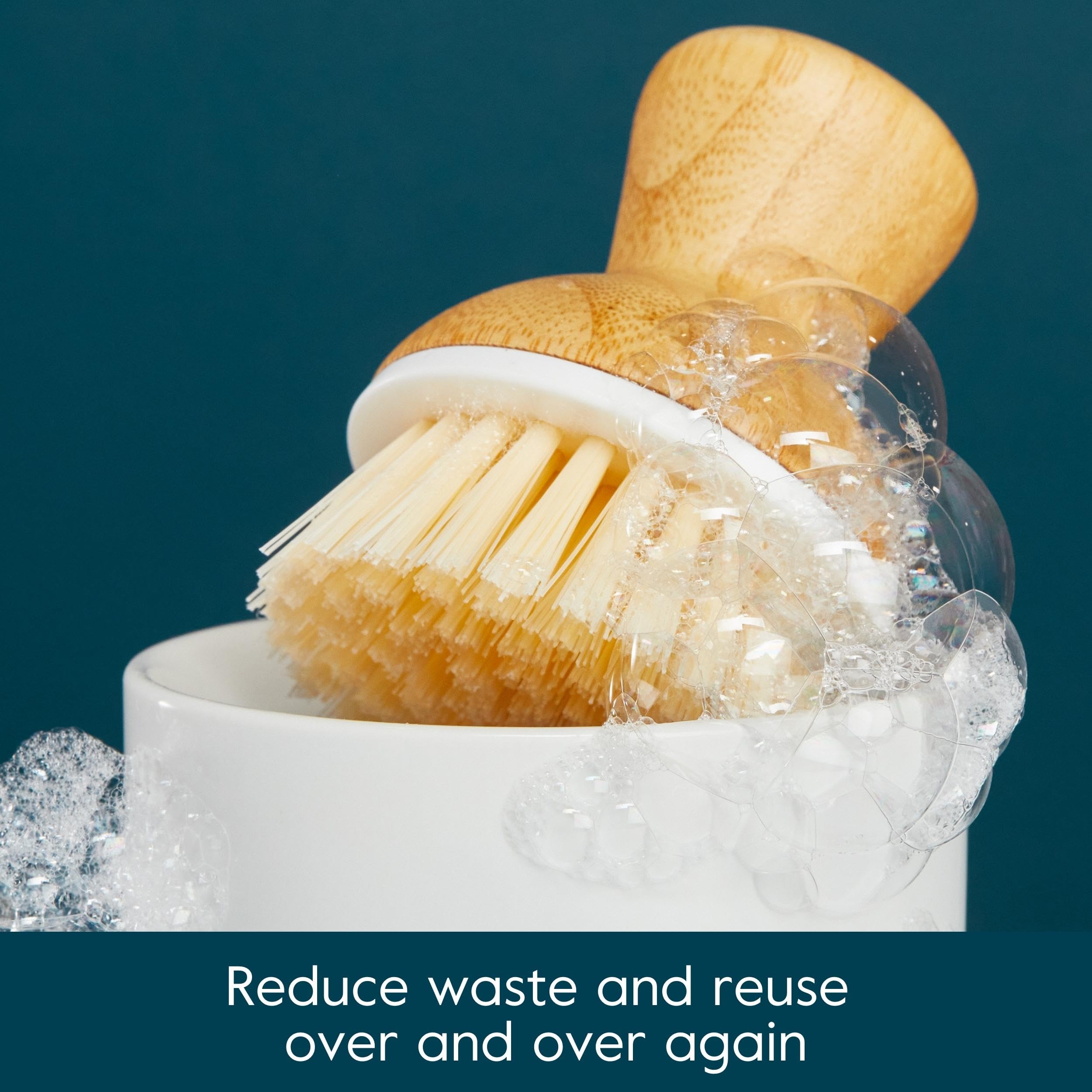Grove Co. Bubble-Up Dish Soap Dispenser & 2 Pack Brush Set, Ergonomically Designed Dish Scrubber, Removes Tough Messes, Gentle on Dishes, Sustainable Solution to The World's Waste