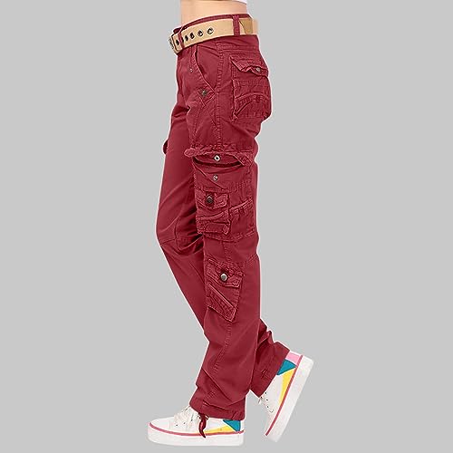 Akklian Warehouse Deals High Waisted Cargo Pants for Women Baggy Boyfriend Trousers Army Combat Work Pants with Multi Pockets