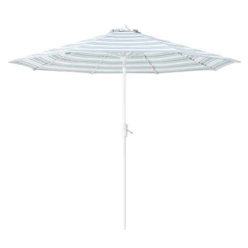 Tempera 9ft Striped Patio Umbrellas Outdoor Table Market Umbrellas with 2-year Nonfading Canopy, 8 Sturdy Ribs, Auto Tilt & Crank, Easy to set