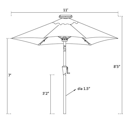 C-Hopetree 11 ft Outdoor Patio Market Table Umbrella with Solar LED Lights and Tilt, Black
