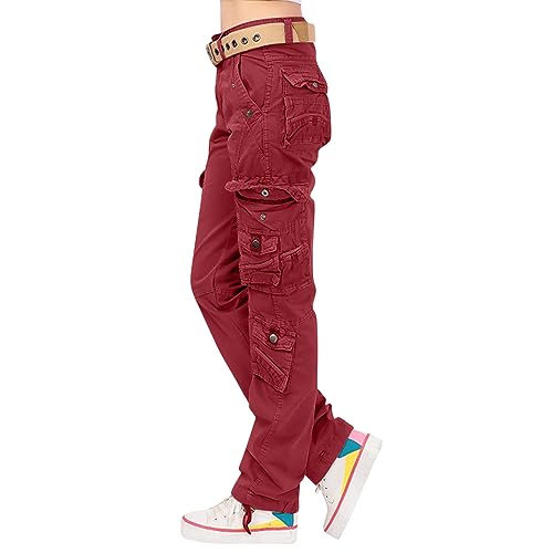 Akklian Warehouse Deals High Waisted Cargo Pants for Women Baggy Boyfriend Trousers Army Combat Work Pants with Multi Pockets