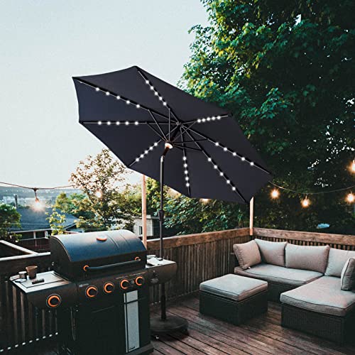 C-Hopetree 11 ft Outdoor Patio Market Table Umbrella with Solar LED Lights and Tilt, Black