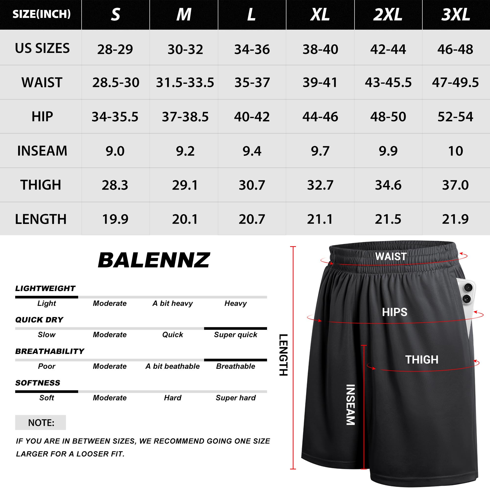 BALENNZ Athletic Shorts for Men with Pockets and Elastic Waistband Quick Dry Activewear