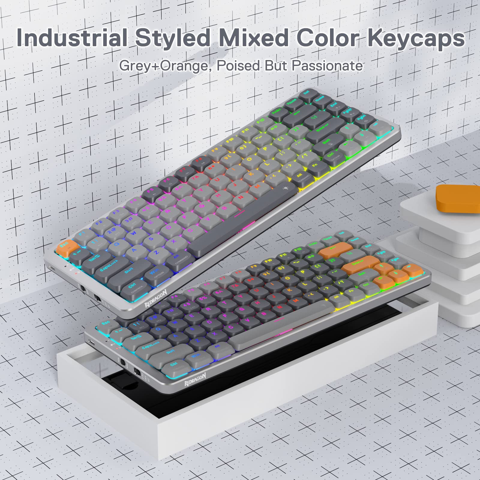 Redragon K652 75% Wireless RGB Mechanical Keyboard, Tri-Mode 84 Keys Ultra-Thin Gaming Keyboard w/Aluminum Top Plate, 100% Supported Win/Mac System & Low Profile Blue Switch