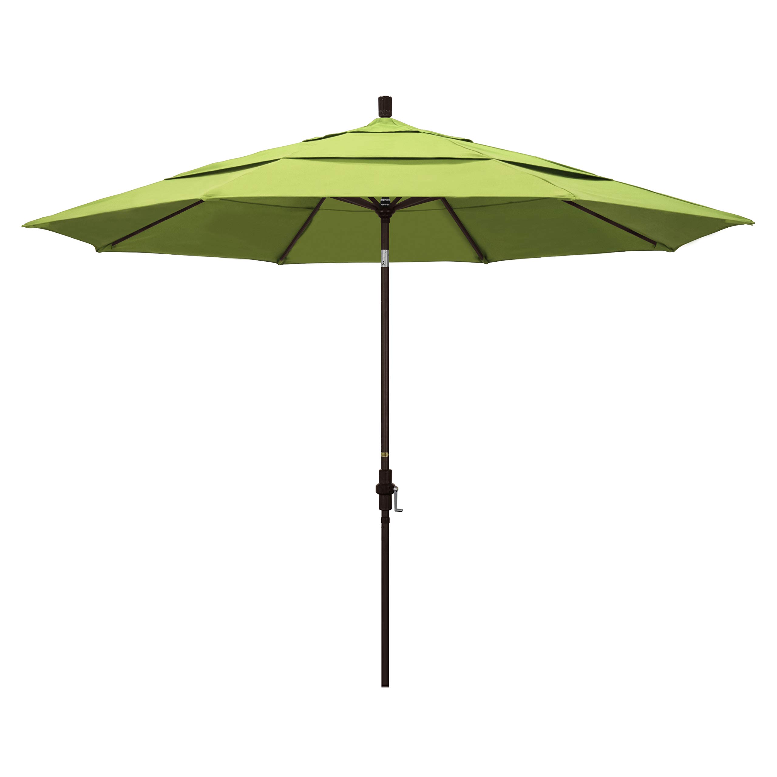 California Umbrella 11' Rd Tahoe Series Aluminum Patio Umbrella, Crank Lift, Collar Tilt, Bronze Finish, Sunbrella Parrot Fabric