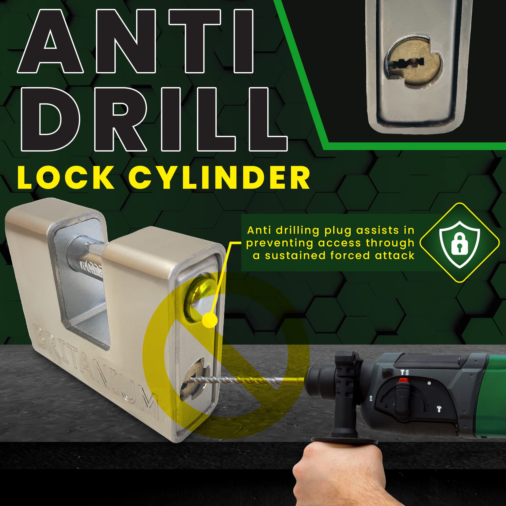 Britanium® BRP/74 [Armoured] Shipping Container Padlock - [Anti Drill Cylinder] - Heavy Duty Lock for Storage Unit, Motorbike, Shed & Garage Silver