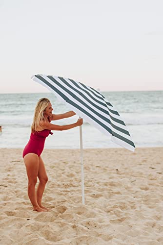 PICNIC TIME Outdoor Canopy Sunshade Beach Umbrella 5.5', Small Patio Umbrella, Beach Chair Umbrella, (Blue & White Stripe)