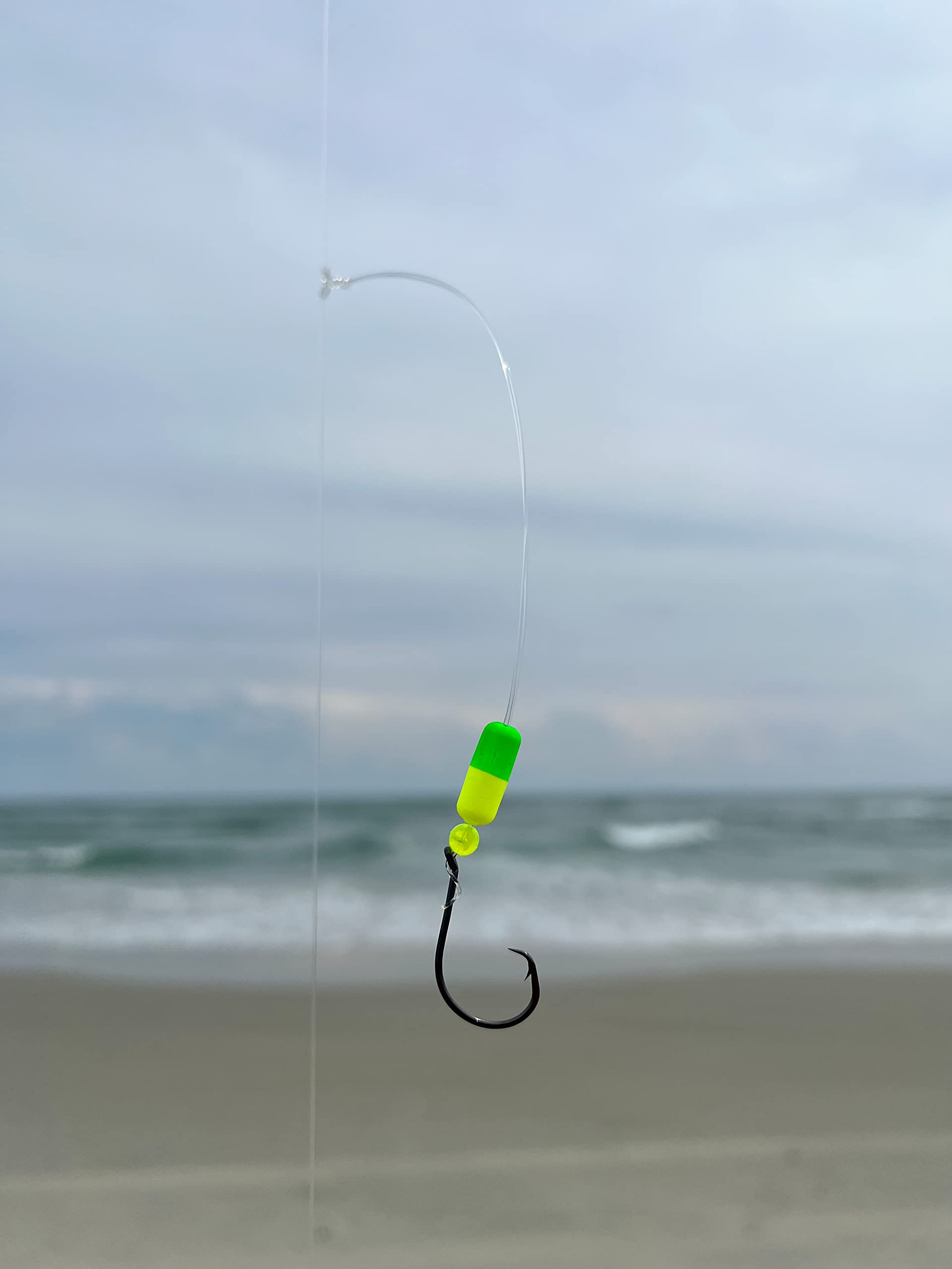 3 Pack '1/0' Pompano Rig Surf Fishing Hi-Lo Double Drop Hand-Tied 30LB Mono (Chartreuse/Green)