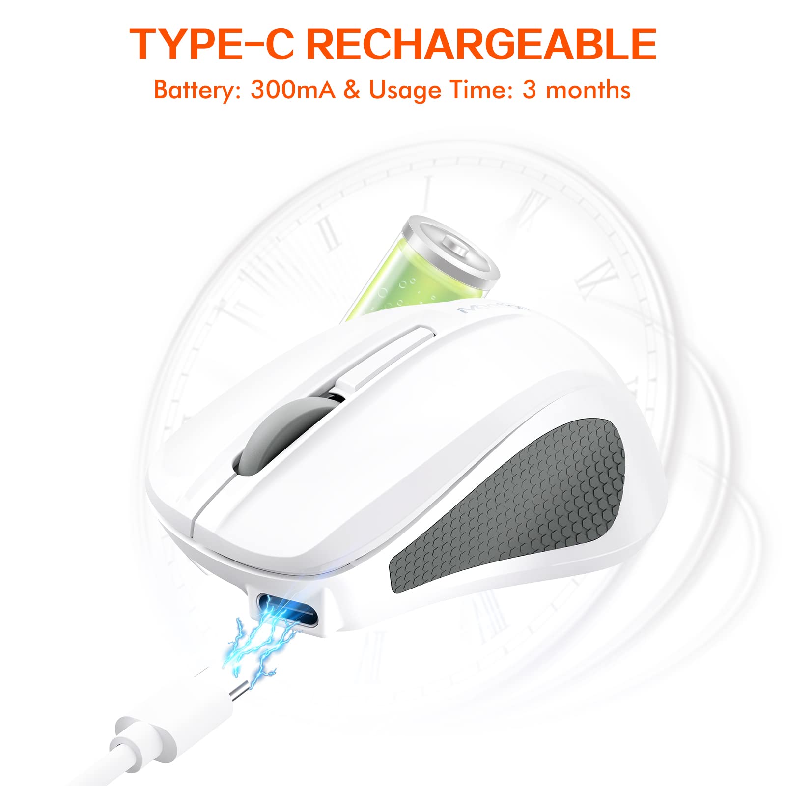 MEETION Wireless Mini Mouse, 2.4GHz USB-A + Bluetooth Mouse, for Boys, Girls, Child, 1200 DPI USB-C Rechargeable Mouse, White
