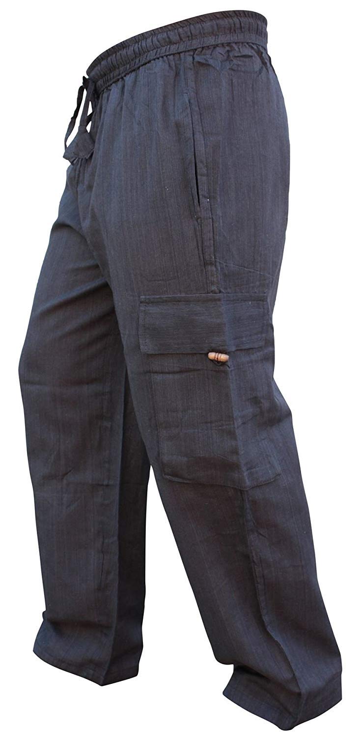 Shopoholic Fashion Mens Light Weight Plain Hippy Combat Trouser (Black,2XL)