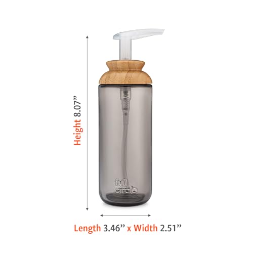 Full Circle Soap Opera Recycled Glass Gel Soap & Lotion Dispenser, Bamboo Lid, 12-Ounce, Gray Tinted