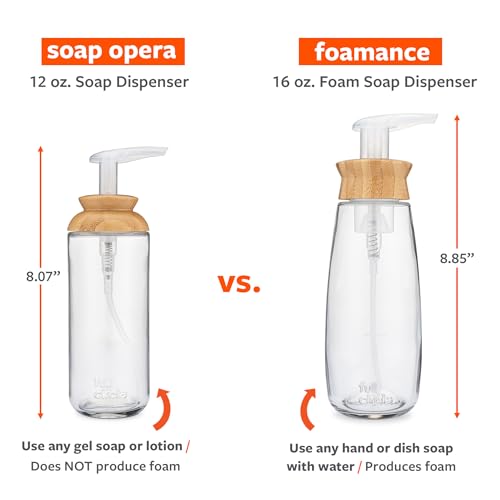 Full Circle Soap Opera Recycled Glass Gel Soap & Lotion Dispenser, Bamboo Lid, 12-Ounce, Gray Tinted