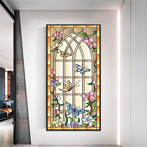 TEMKIN Window Privacy Film Privacy Windows Film Orchid Butterfly Stained Glass Window Stickers No Glue Static Cling Decorative Frosted Window Films one Way Window Film Window (Color : 80x120cm Wxh)