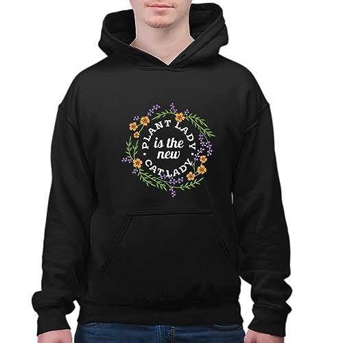 Cactus Succulent Plant Cat Lover Idea for Plant Lady New Cat Lady Black and Muticolor Unisex Hoodie