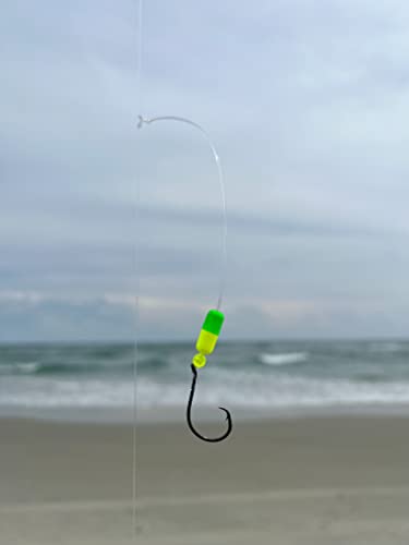 3 Pack '#1' Pompano Rig Surf Fishing Hi-Lo Double Drop Hand-Tied 25LB Mono (Chartreuse/Green)
