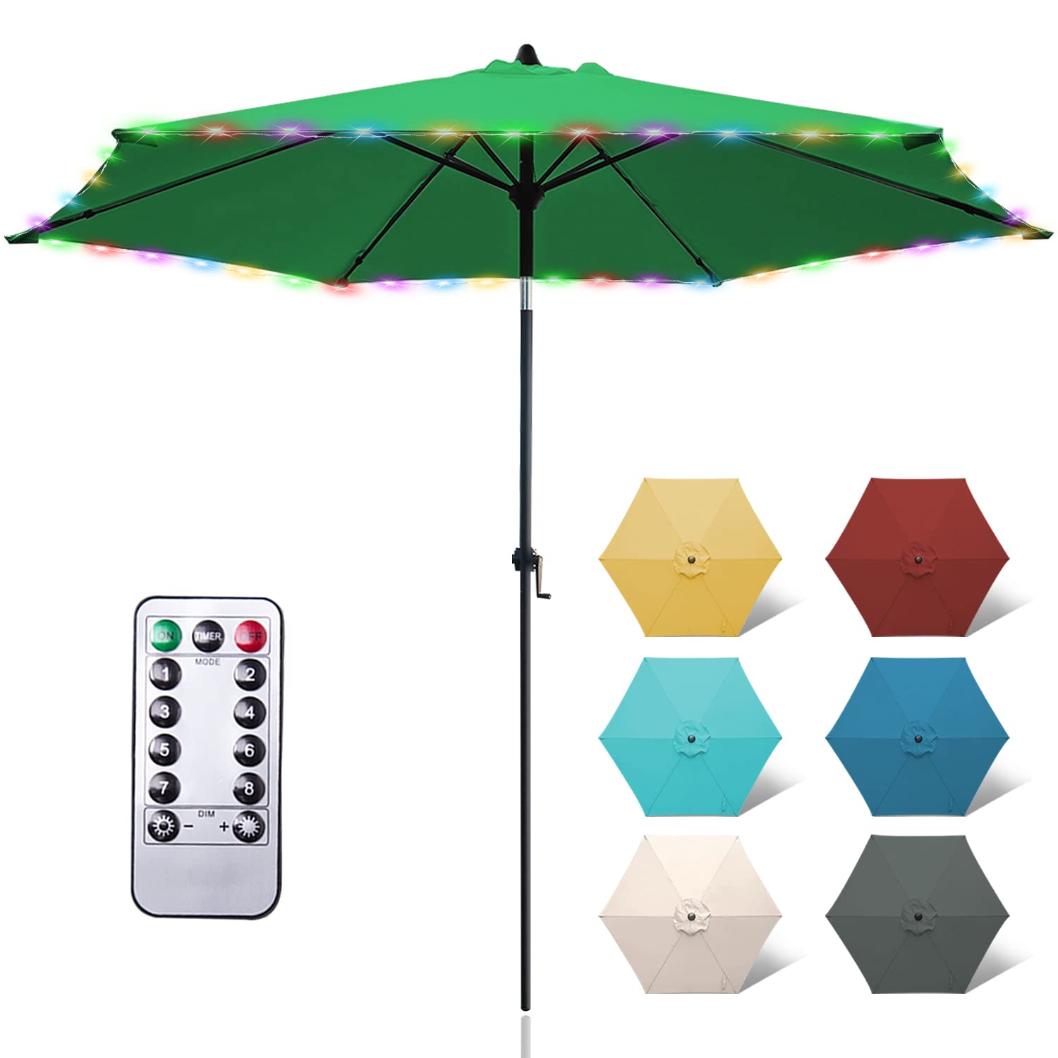 HIPPUS Led Patio Umbrellas 9FT Umbrella Outdoor Patio,with Colour LED Lights, Waterproof,Premium Table Umbrella Outdoor Patio,6 Steel Ribs, Dark Green