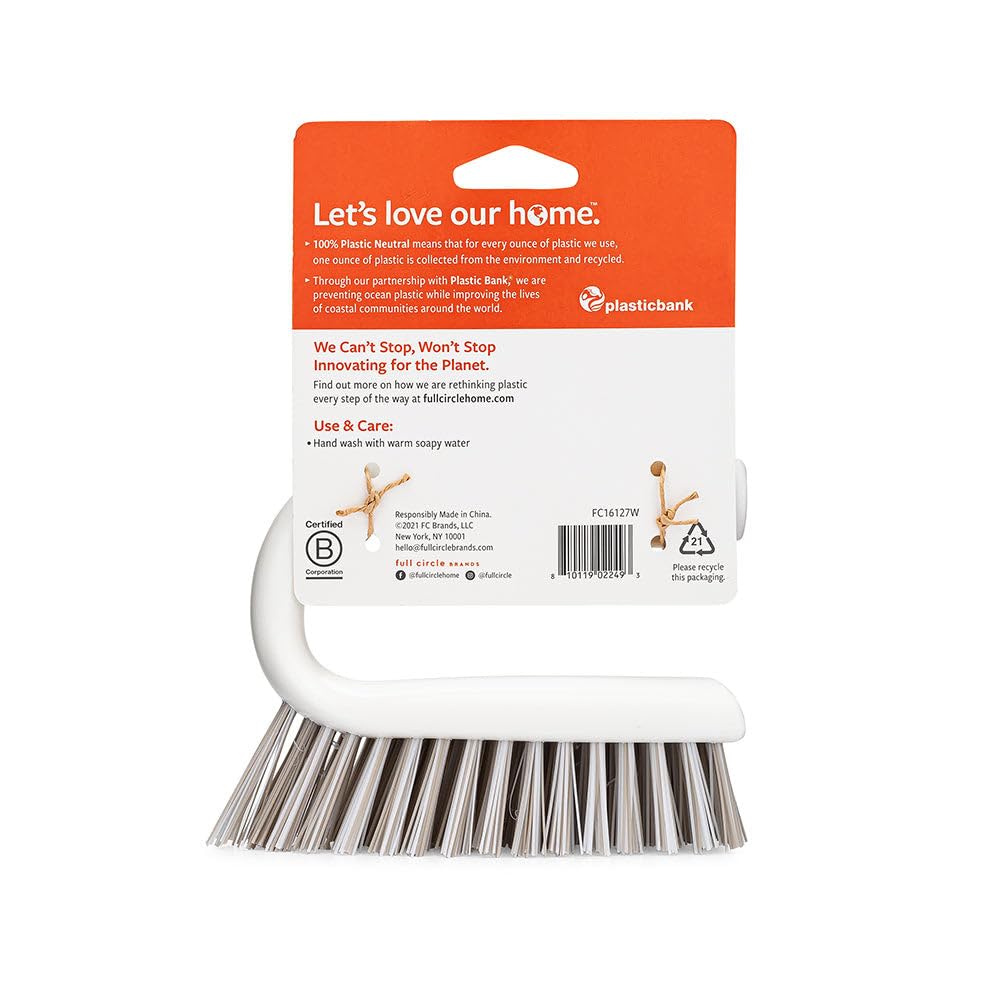 Full Circle Tough Stuff All-Purpose Scrub Brush, White 4.45" x 5.12" x 3.82"
