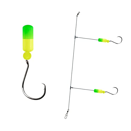 3 Pack '#1' Pompano Rig Surf Fishing Hi-Lo Double Drop Hand-Tied 25LB Mono (Chartreuse/Green)