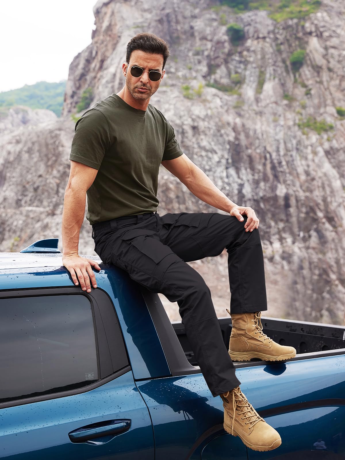 FREE SOLDIER Men's Cargo Pants,Tactical Pants for Men Stretch,Durable Ripstop EDC Work Pants for Hiking (Black 38Wx30L)