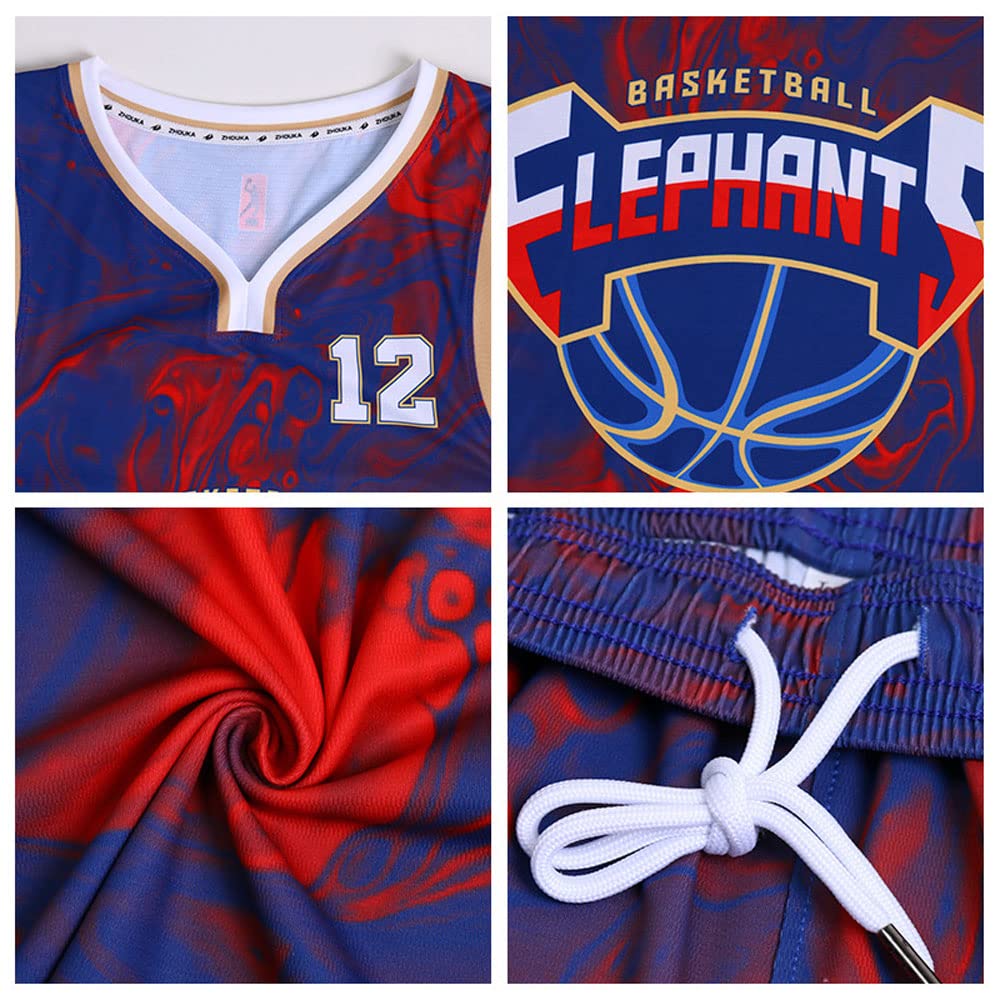 Unisex Classic Full Printed Basketball Volleyball Jersey Short Set Gift (Yello-Purple) One Size
