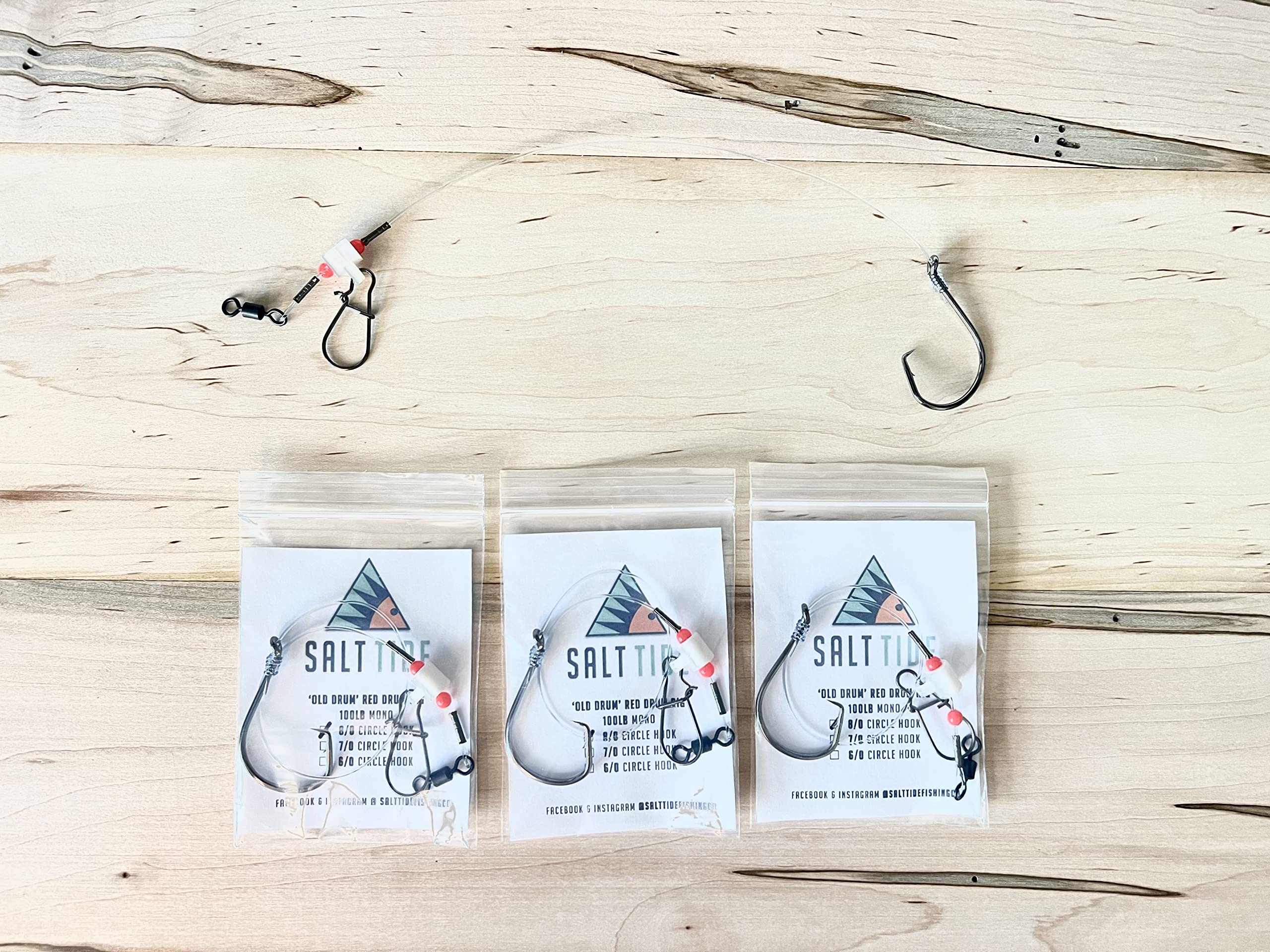 3 Pack 'Old Drum Rig' Surf Fishing Rigs with Duo-Lock Sinker Slide Snap 100# Mono 8/0 Snelled Circle Hook