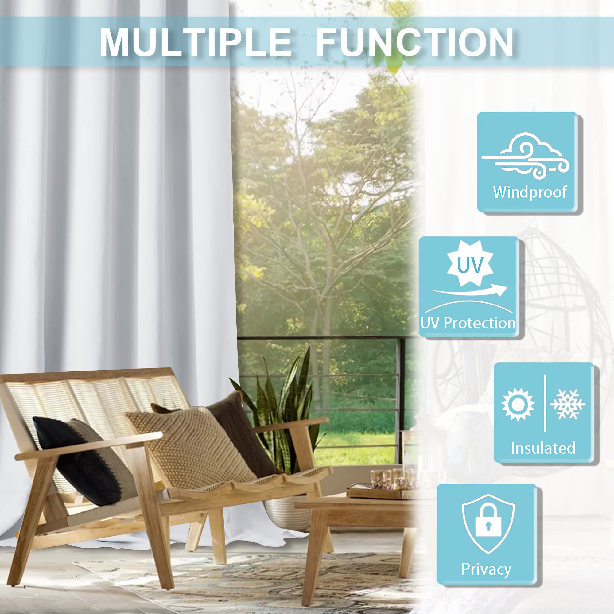 RYB HOME Outdoor Curtains 108 inch Long - Pergola Curtains Sunlight Block Out Waterproof Patio Drapes for Yard Gazebo Arbor Side Wall Cabana, 1 Pc, W 52 inches x L 108 inches, Grayish White