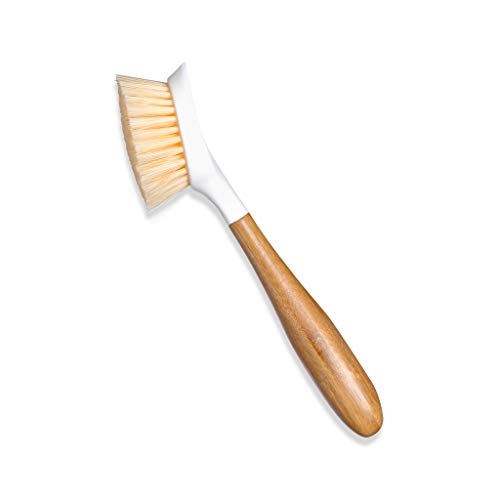Full Circle Be Good Bamboo Handle Dish Brush – Sustainable Kitchen Cleaning with Tough Bristles - Natural Dish Scrubber & Cast Iron Cleaner - Long Handle Brush for Dishes, Pots, and Pans, White