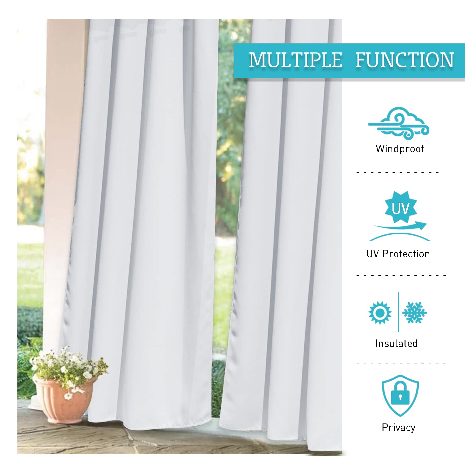 RYB HOME Outdoor Curtains 108 inch Long - Pergola Curtains Sunlight Block Out Waterproof Patio Drapes for Yard Gazebo Arbor Side Wall Cabana, 1 Pc, W 52 inches x L 108 inches, Grayish White