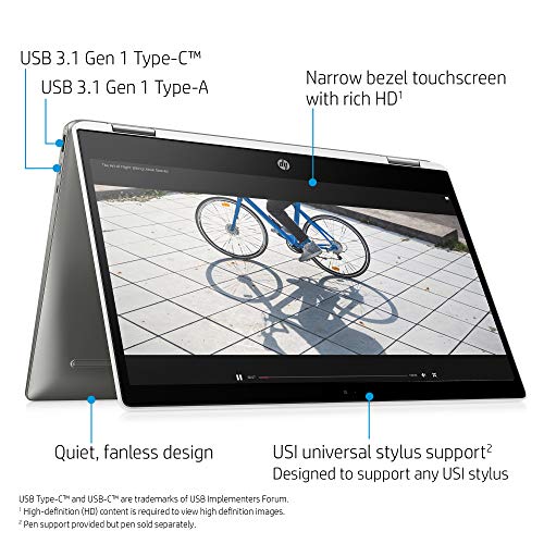 HP Chromebook x360 14-inch HD Touchscreen Laptop, Intel Celeron N4000, 4 GB RAM, 32 GB eMMC, Chrome (14b-ca0010nr, Ceramic White/Mineral Silver)