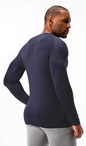 DEVOPS 2 Pack Men's Thermal Long Sleeve Compression Shirts (Medium, Black/Navy)