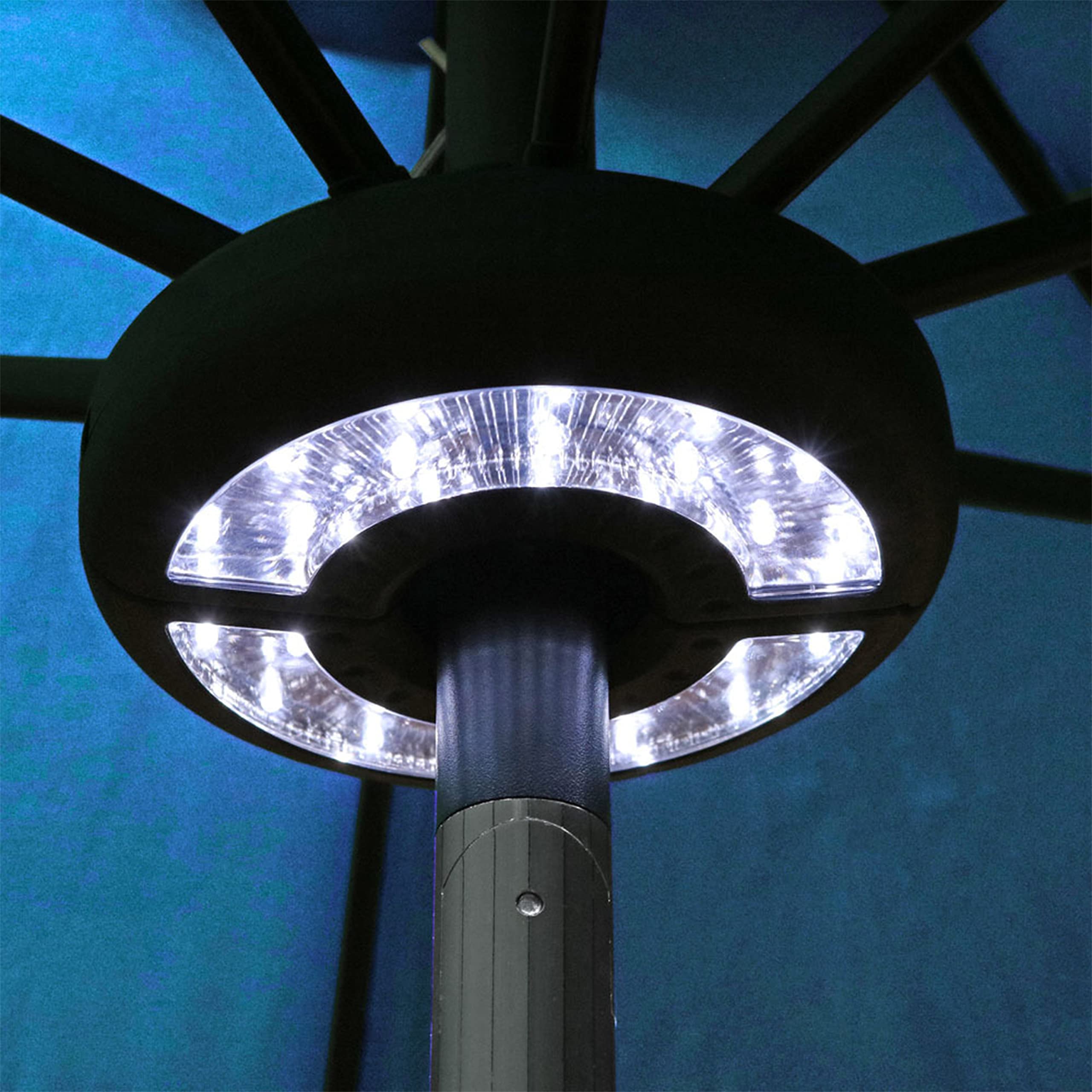 Sunnydaze 24-LED Umbrella Lights 2-Panel Cordless Light Ring for Patio Umbrellas - Battery Operated - Black - Set of 2