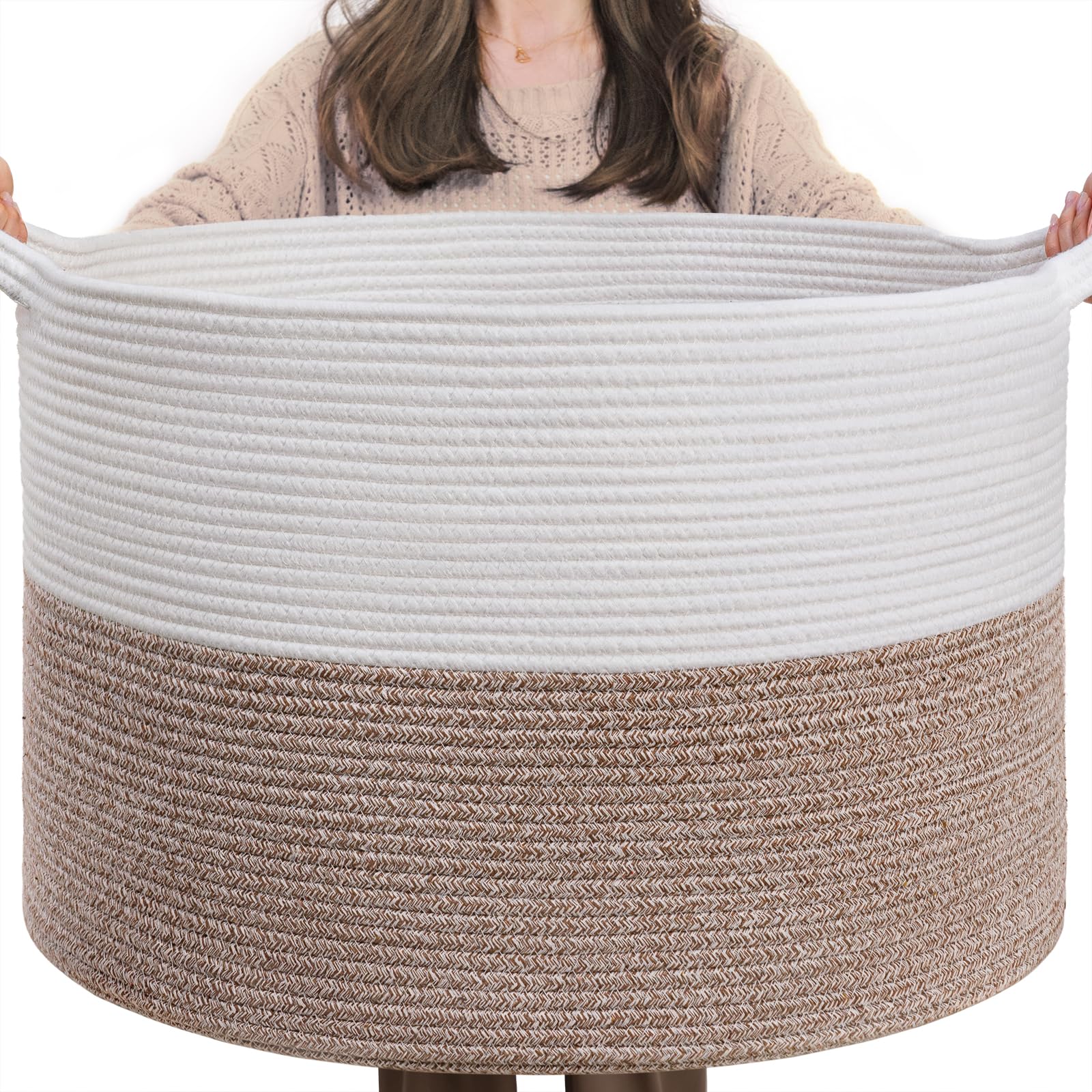 INDRESSME XXXLarge Cotton Rope Basket Woven Baby Basket set of 2