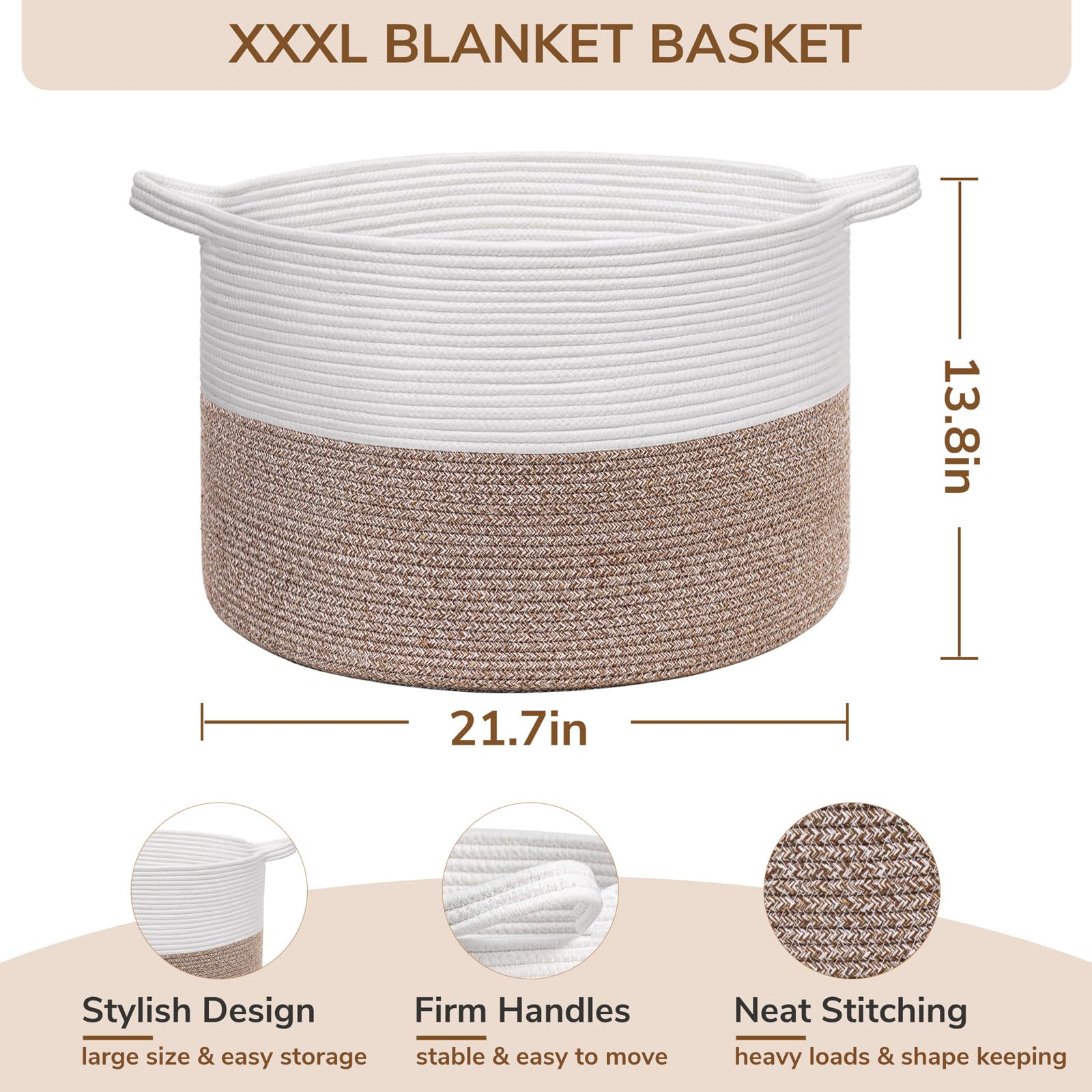 INDRESSME XXXLarge Cotton Rope Basket Woven Baby Basket set of 2