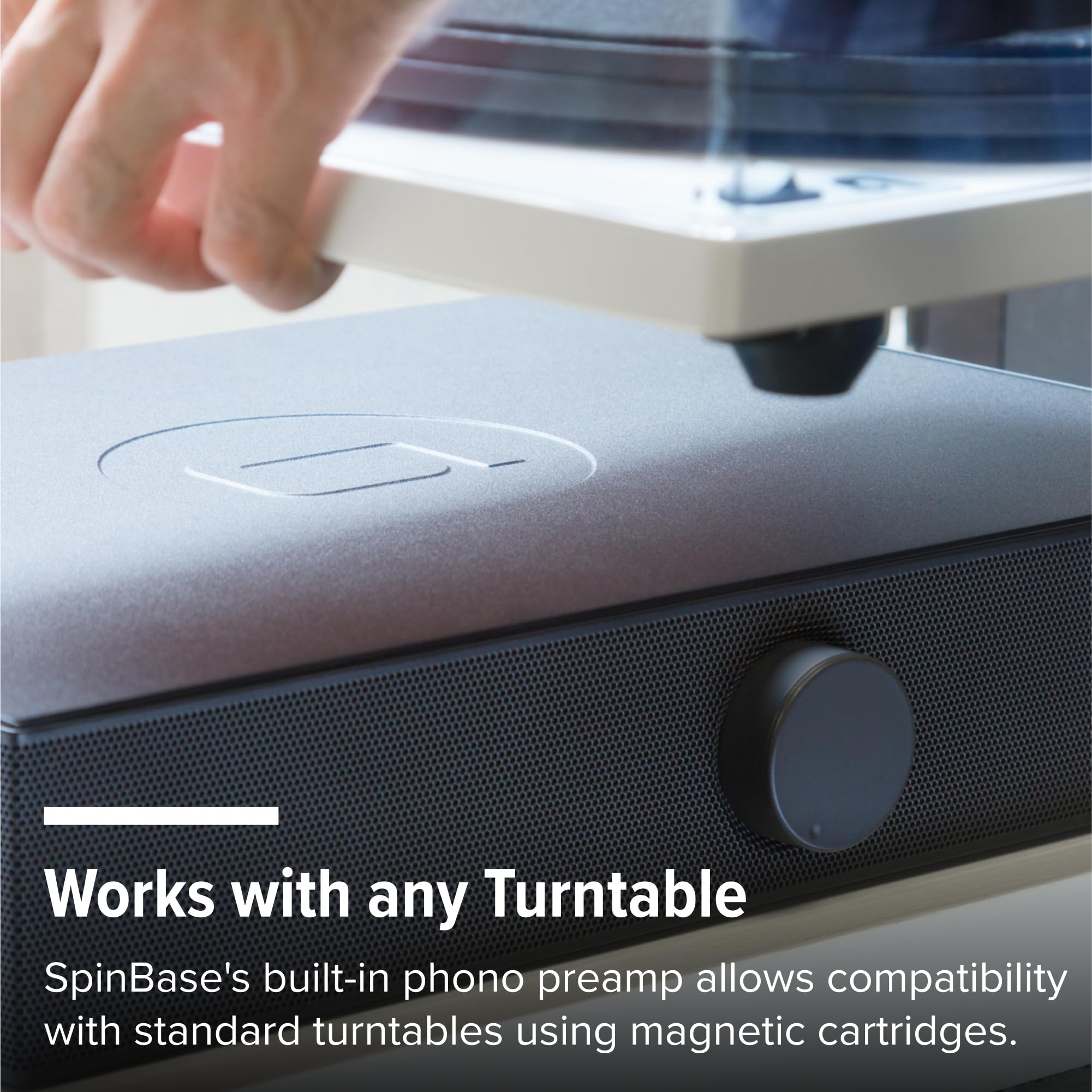 Andover Audio Spinbase Speaker System Designed for Turntables; Phono Input, Bluetooth, aux-in, Bass and Treble Control, ISOGroove Anti-Feedback - (Black)