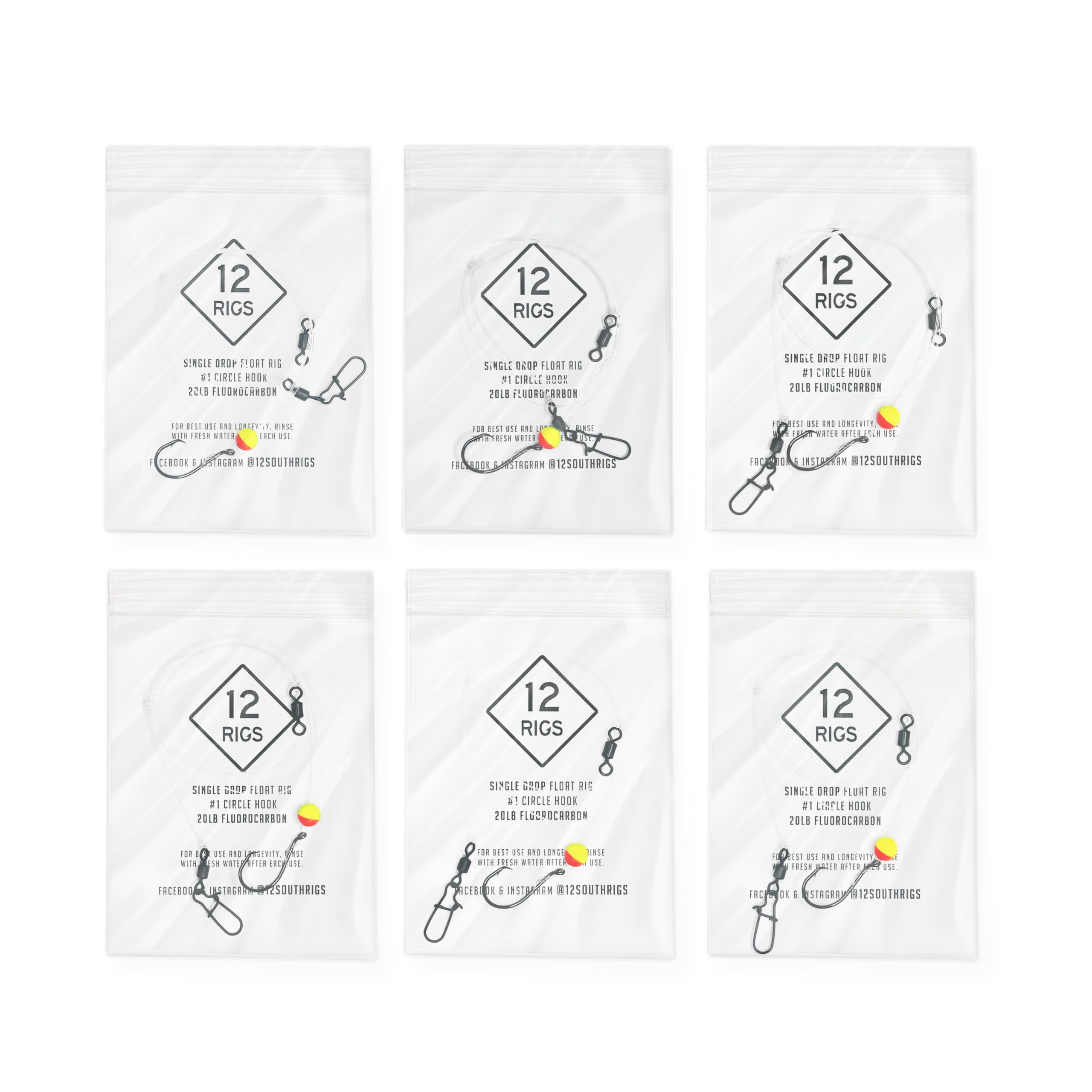 6 Pack Fluorocarbon Single Drop Surf Fishing Rigs Pompano Whiting Hand-Tied (20LB Fluorocarbon)