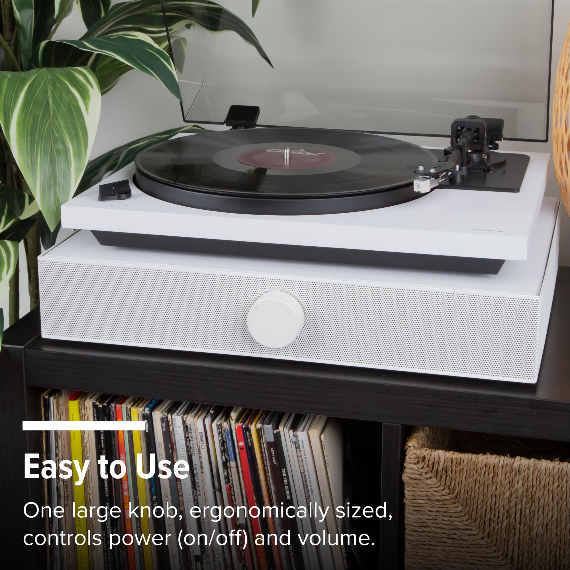 Andover Audio Spinbase Speaker System Designed for Turntables; Phono Input, Bluetooth, aux-in, Bass and Treble Control, ISOGroove Anti-Feedback - (Black)