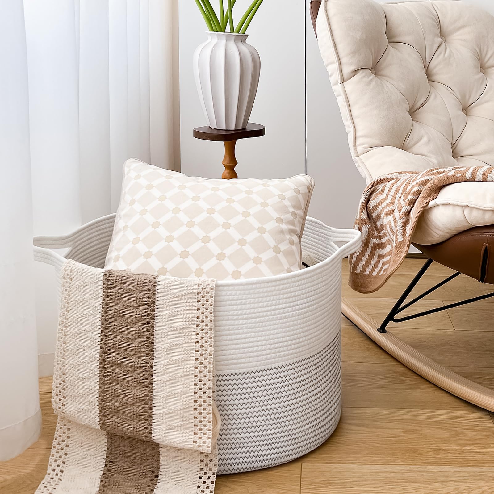 INDRESSME XXXLarge Cotton Rope Basket Woven Baby Basket set of 2