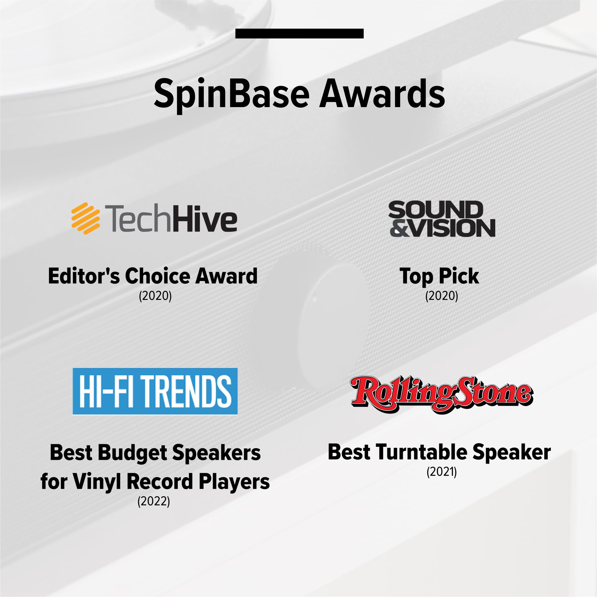 Andover Audio Spinbase Speaker System Designed for Turntables; Phono Input, Bluetooth, aux-in, Bass and Treble Control, ISOGroove Anti-Feedback - (Black)