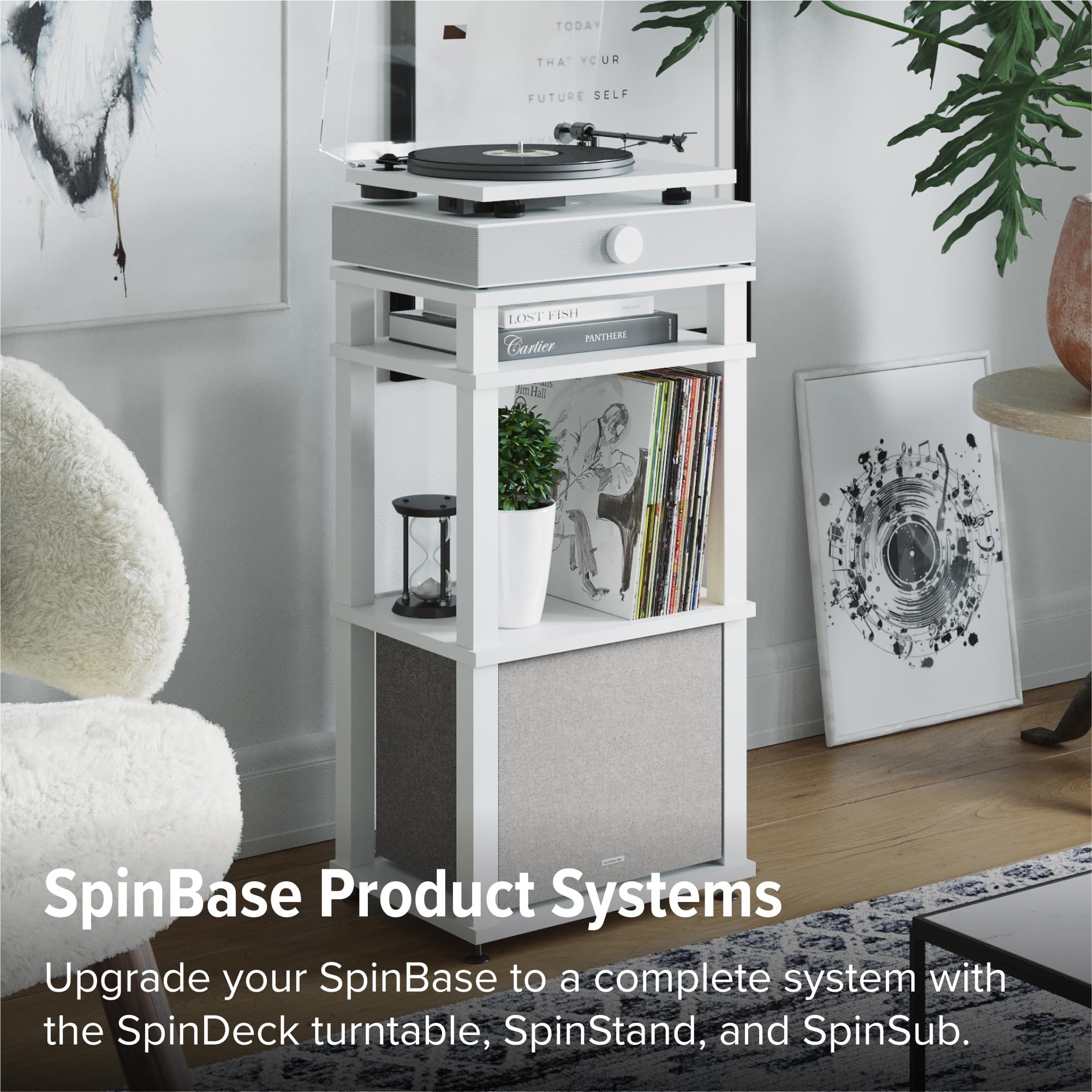 Andover Audio Spinbase Speaker System Designed for Turntables; Phono Input, Bluetooth, aux-in, Bass and Treble Control, ISOGroove Anti-Feedback - (Black)