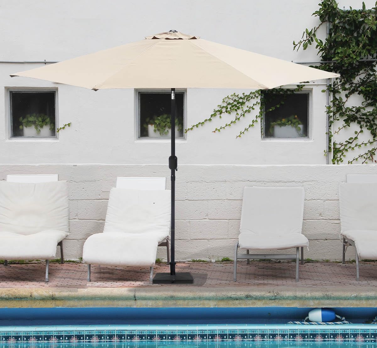 ontheway 11FT Patio Umbrella with 8 Ribs and Rust-Resistant Frame and Crank, UV Protection Outdoor Table Umbrella (Beige, 11FT)
