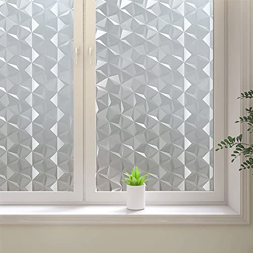 3D Window Privacy Film, Frosted Glass Window Film,Vinyl Decorative Window Decals, UV Blocking Window Coverings Static Clings No-Glue Window Film (23.6 x 78.7 inch)