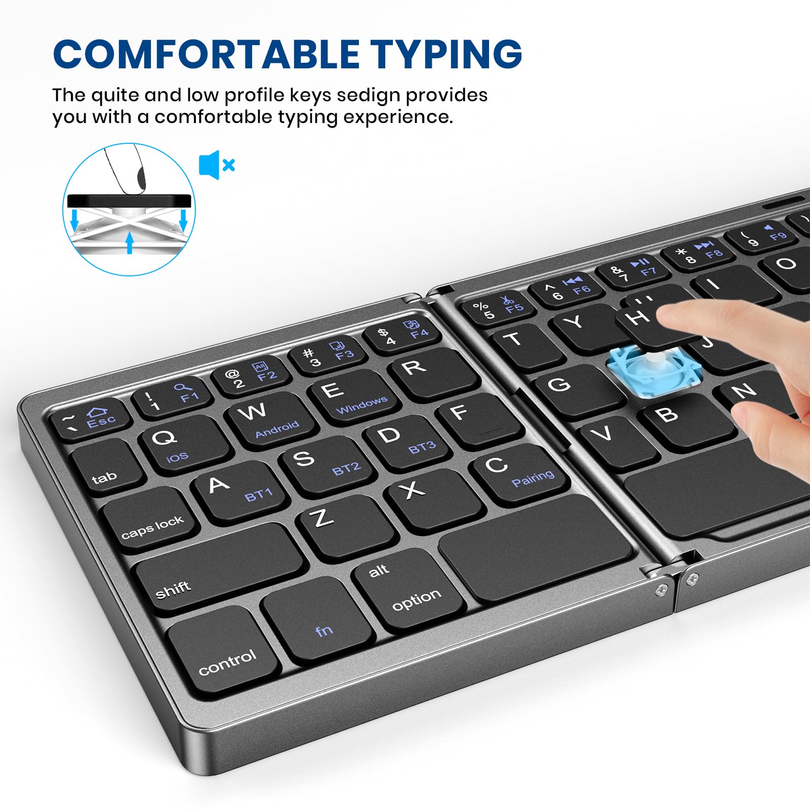 HAMOPY Foldable Keyboard, Leather Tri-Folding Wireless Portable Bluetooth Keyboard with Sensitive Touchpad Mouse (Sync Up to 3 Devices), Mini Rechargeable Travel Keyboard for Windows Mac Android iOS