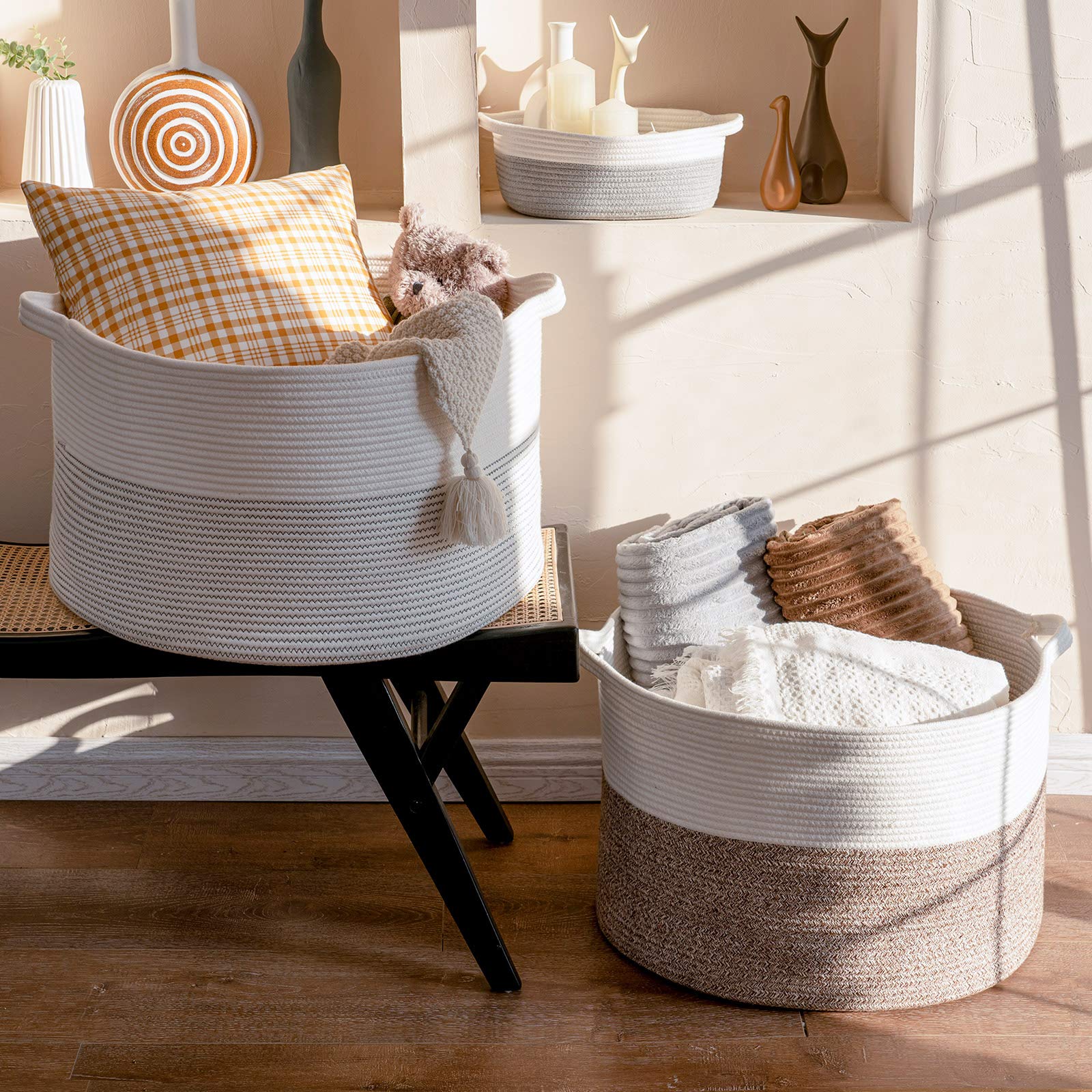 INDRESSME XXXLarge Cotton Rope Basket Woven Baby Basket set of 2