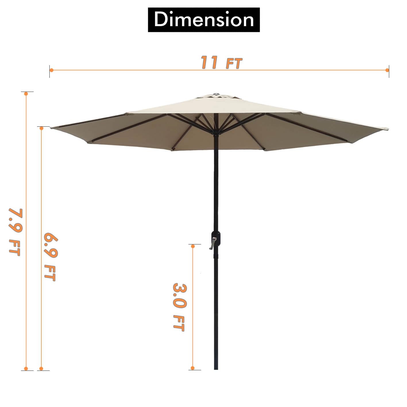 ontheway 11FT Patio Umbrella with 8 Ribs and Rust-Resistant Frame and Crank, UV Protection Outdoor Table Umbrella (Beige, 11FT)