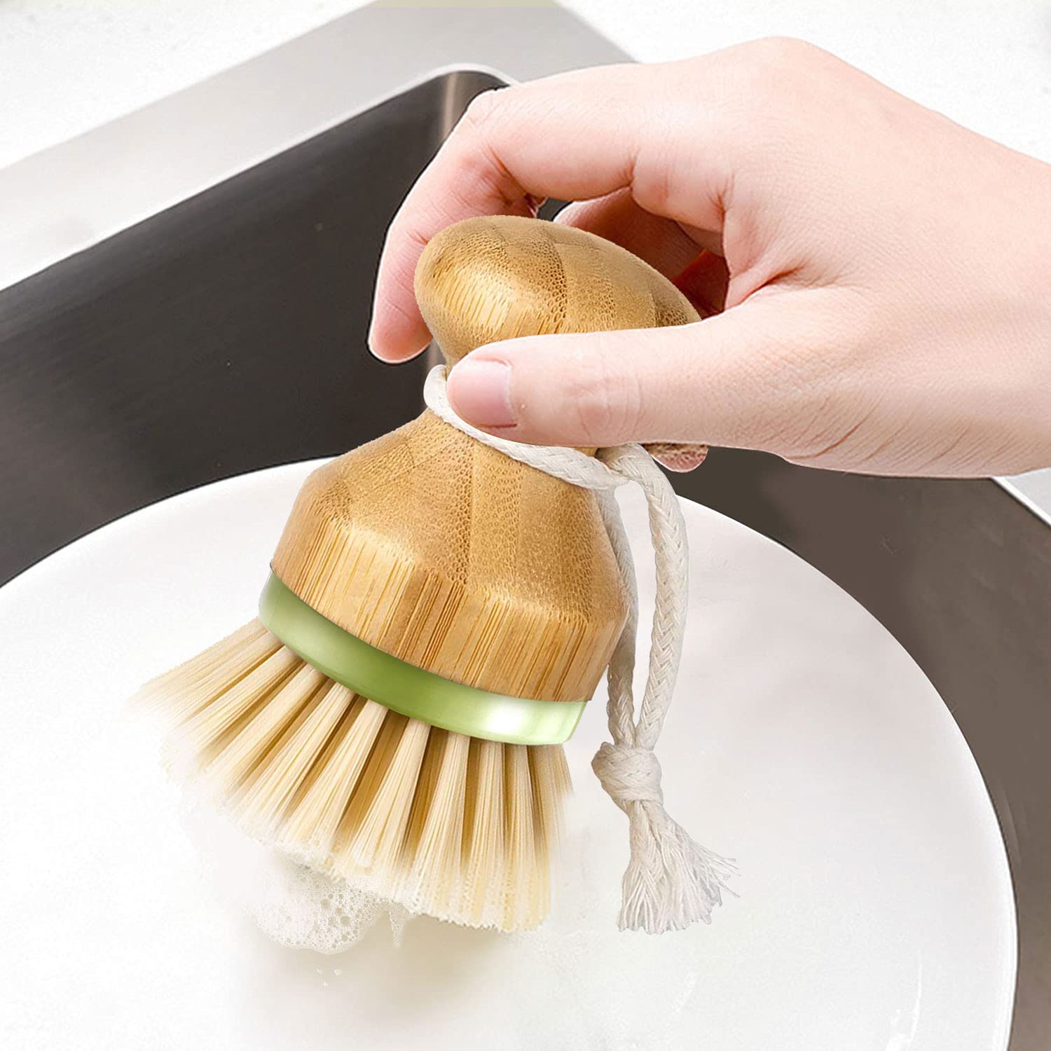 Dish Brush, Premium Dish Scrub Brush Set (Pack of 2), Made by Earth Friendly Recycled Materials, Durable Stiff Bristles Great for Scrubbing All Kinds of Pans, Baking Sheets and Cast Iron Skillet