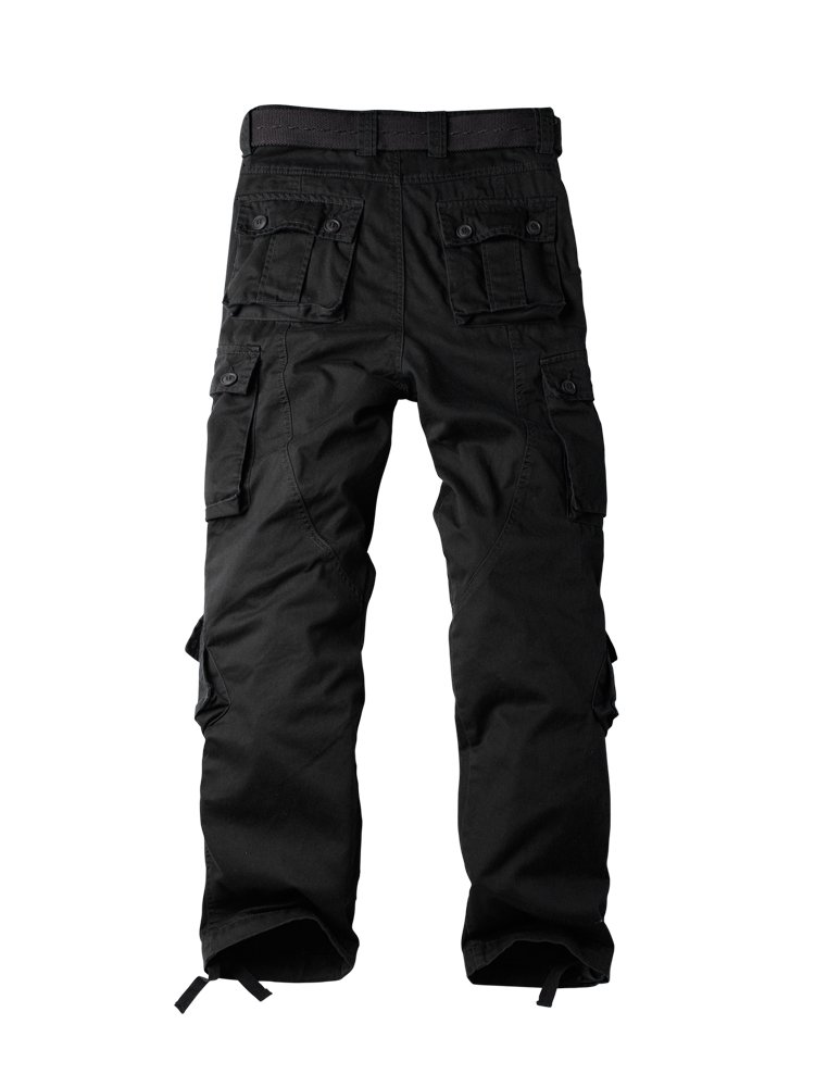 OCHENTA Men's Cotton Casual Cargo Work Military Tactical Combat Army Pants with 8 Pockets Black 29